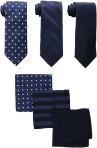 stacy adams mens 3 pack satin solid striped dots with pocket squares necktie, blue, one size us