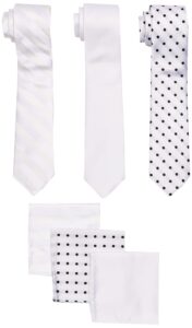 stacy adams men's 3 pack satin neckties solid striped dots with pocket squares, white, one size