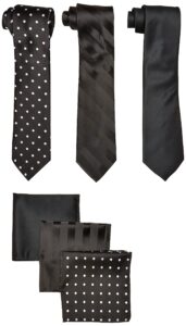 stacy adams mens 3 pack satin solid striped dots with pocket squares necktie, black, one size us