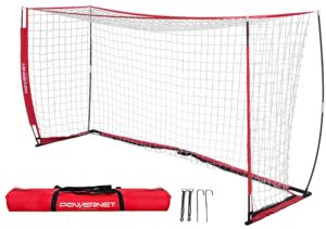 powernet carli lloyd soccer goal | portable net collapsible metal base | quick setup ultra portable | full size framed soccer goal | 1 goal + 1 carry bag (12x6 ft)