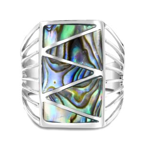 aeravida stripe line zig-zag abalone shell .925 sterling silver ring | elegant statement ring for women | ablone accessory | ring size (8)