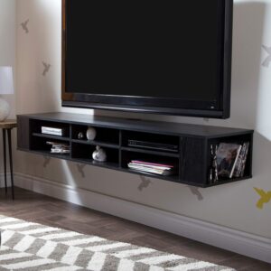 city life wall mounted media console - 66” wide - extra storage - black oak - by south shore