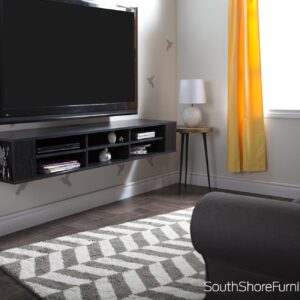 City Life Wall Mounted Media Console - 66” Wide - Extra Storage - Black Oak - By South Shore