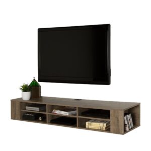 City Life Wall Mounted Media Console - 66” Wide - Extra Storage - Black Oak - By South Shore