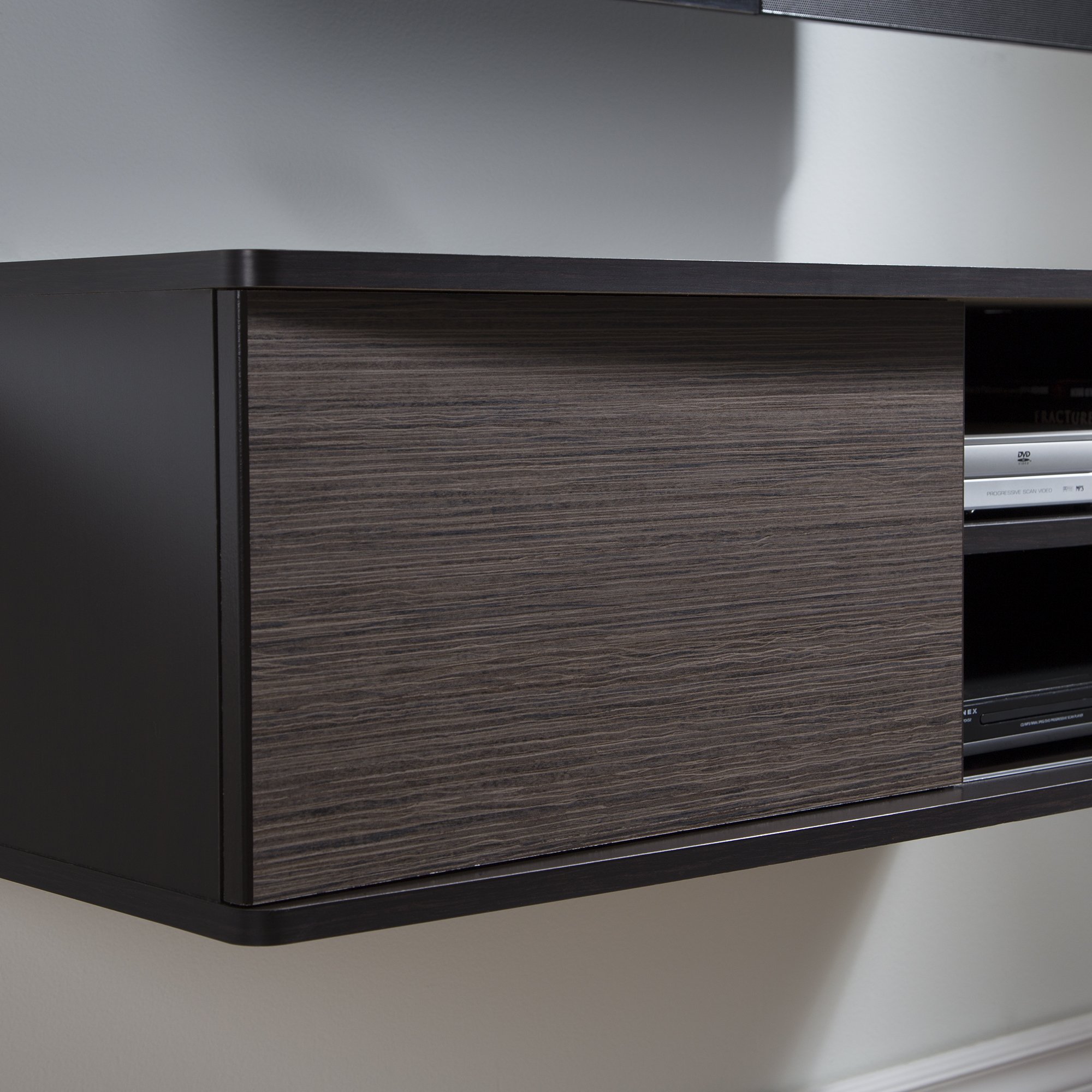 South Shore Floating Wall Mounted Media Console, Chocolate & Zebrano