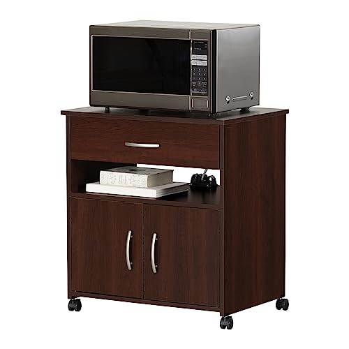 South Shore Axess Microwave Cart on Wheels, Royal Cherry