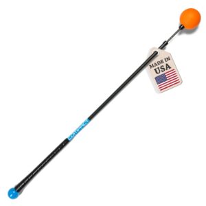 orange whip compact golf swing trainer aid for improved rhythm, flexibility, balance, tempo, swing plane, and strength, patented and made in usa, 35.5"