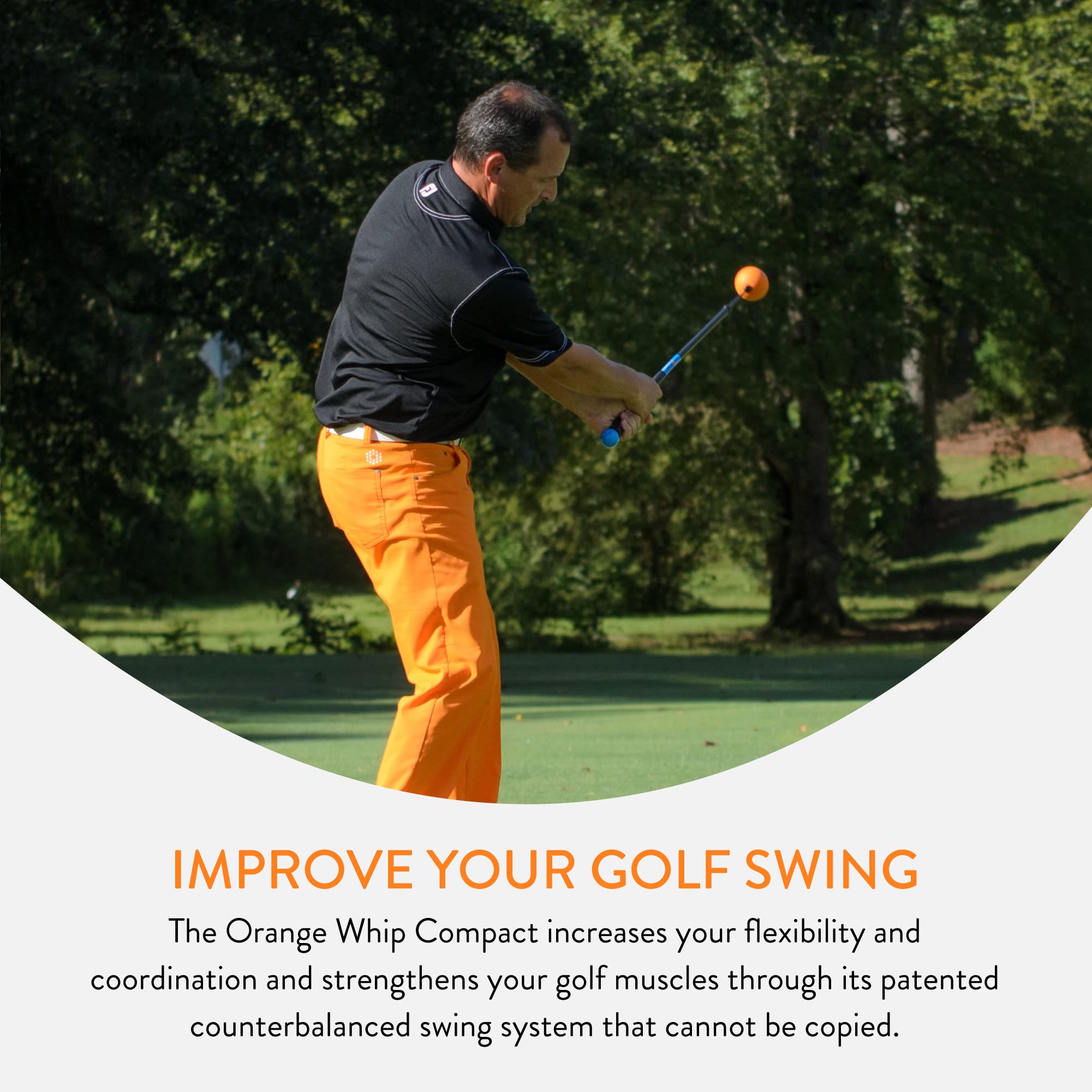 Orange Whip Compact Golf Swing Trainer Aid for Improved Rhythm, Flexibility, Balance, Tempo, Swing Plane, and Strength, Patented and Made in USA, 35.5"