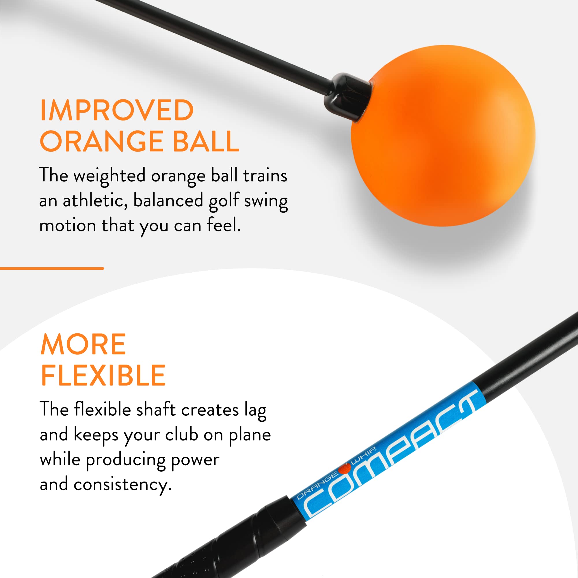 Orange Whip Compact Golf Swing Trainer Aid for Improved Rhythm, Flexibility, Balance, Tempo, Swing Plane, and Strength, Patented and Made in USA, 35.5"