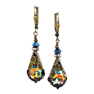 hisjewelscreations antique inspired vintage victorian dangle drop earrings for women jewelry gift for her (peacock)