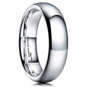 king will basic men's 6mm high polished comfort fit domed tungsten carbide ring wedding band 10.5