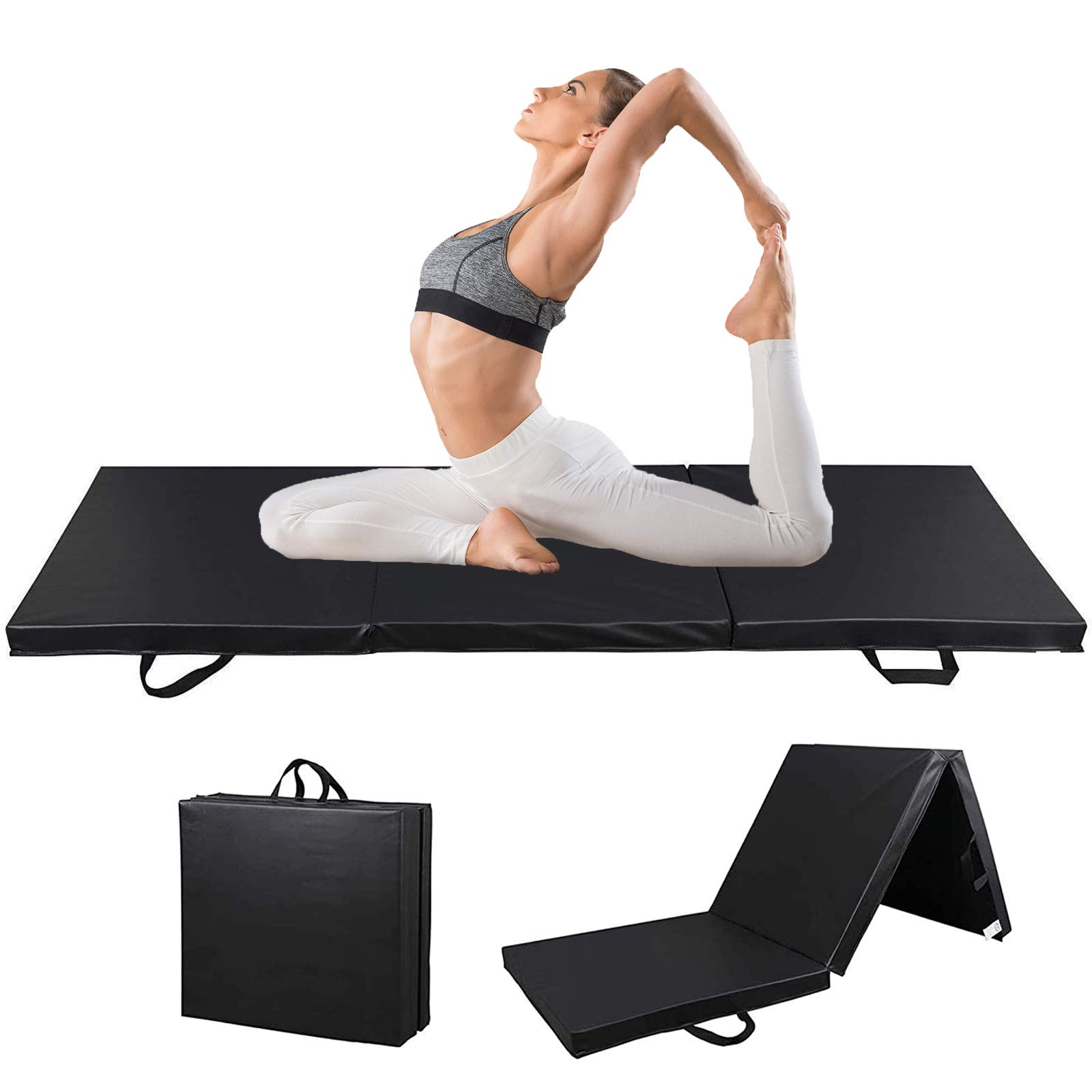 Nova Microdermabrasion Folding Gymnastics Mat with Handles - Tri-Fold Exercise Panel for MMA, Yoga, Stretching, and Fitness (6'x2'x2', No-Slip)