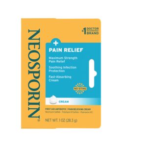 neosporin + maximum-strength pain relief dual action cream, first aid topical antibiotic & analgesic cream for wound care of minor cuts, scrapes & burns, polymyxin b & pramoxine hcl, 1 oz