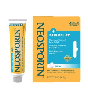 Neosporin + Maximum-Strength Pain Relief Dual Action Cream, First Aid Topical Antibiotic & Analgesic Cream for Wound Care of Minor Cuts, Scrapes & Burns, Polymyxin B & Pramoxine HCl, 1 oz