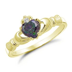 kriskate & co. gold tone sterling silver simulated rainbow topaz claddagh ring size 7