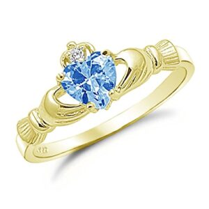 kriskate & co. gold tone sterling silver simulated aquamarine claddagh ring size 7