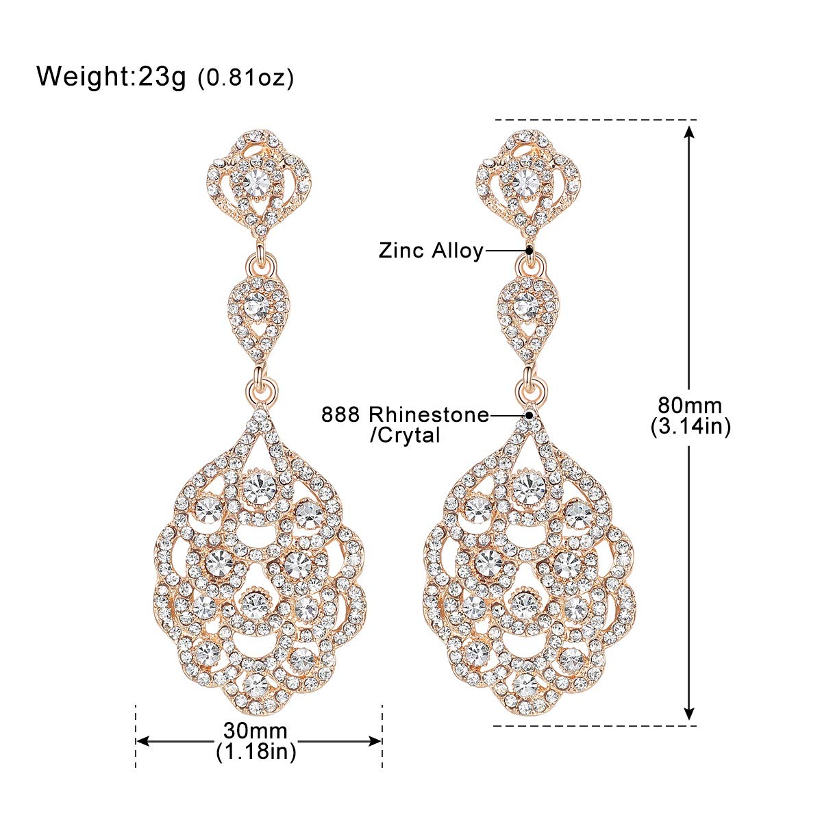 Zinc mecresh Wedding Teardrop Dangle Earrings Crystal Rhinestone Beaded Chandelier Earrings for Brides Gold