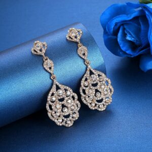 Zinc mecresh Wedding Teardrop Dangle Earrings Crystal Rhinestone Beaded Chandelier Earrings for Brides Gold