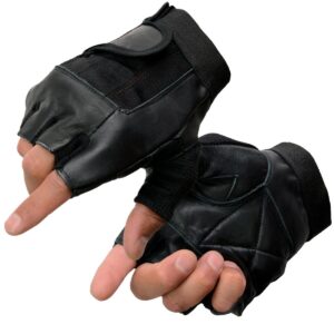 milwaukee leather sh217 men's black leather gel padded palm fingerless motorcycle hand gloves w/breathable ‘mesh material’ - large