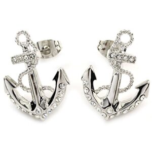 fc jory white gold gp silver diamante crystal anchor women earrings studs