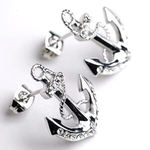 FC JORY White Gold GP Silver Diamante Crystal Anchor Women Earrings Studs