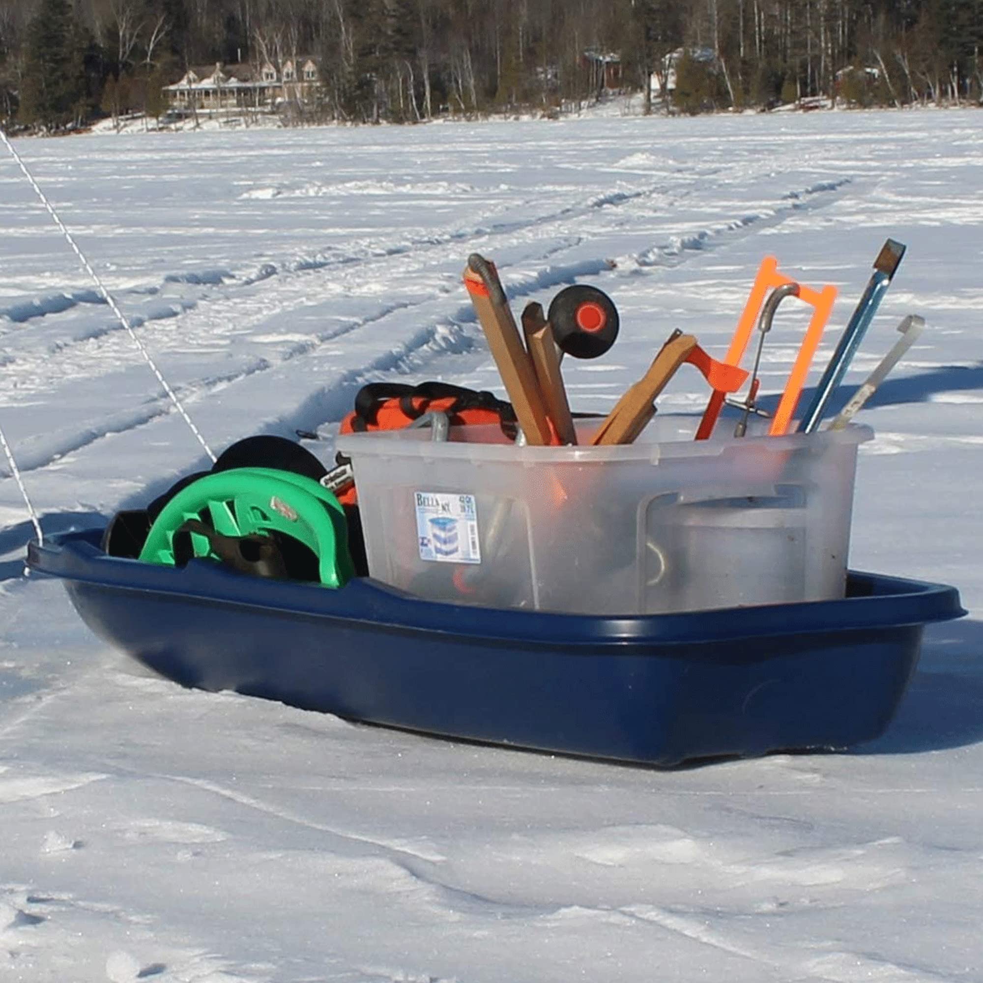 Flexible Flyer Winter Trek Large Pull Sled for Adults. Plastic Toboggan for Snow Sledding, Ice Fishing, Work, Blue, 66 x 20 x 6 inches