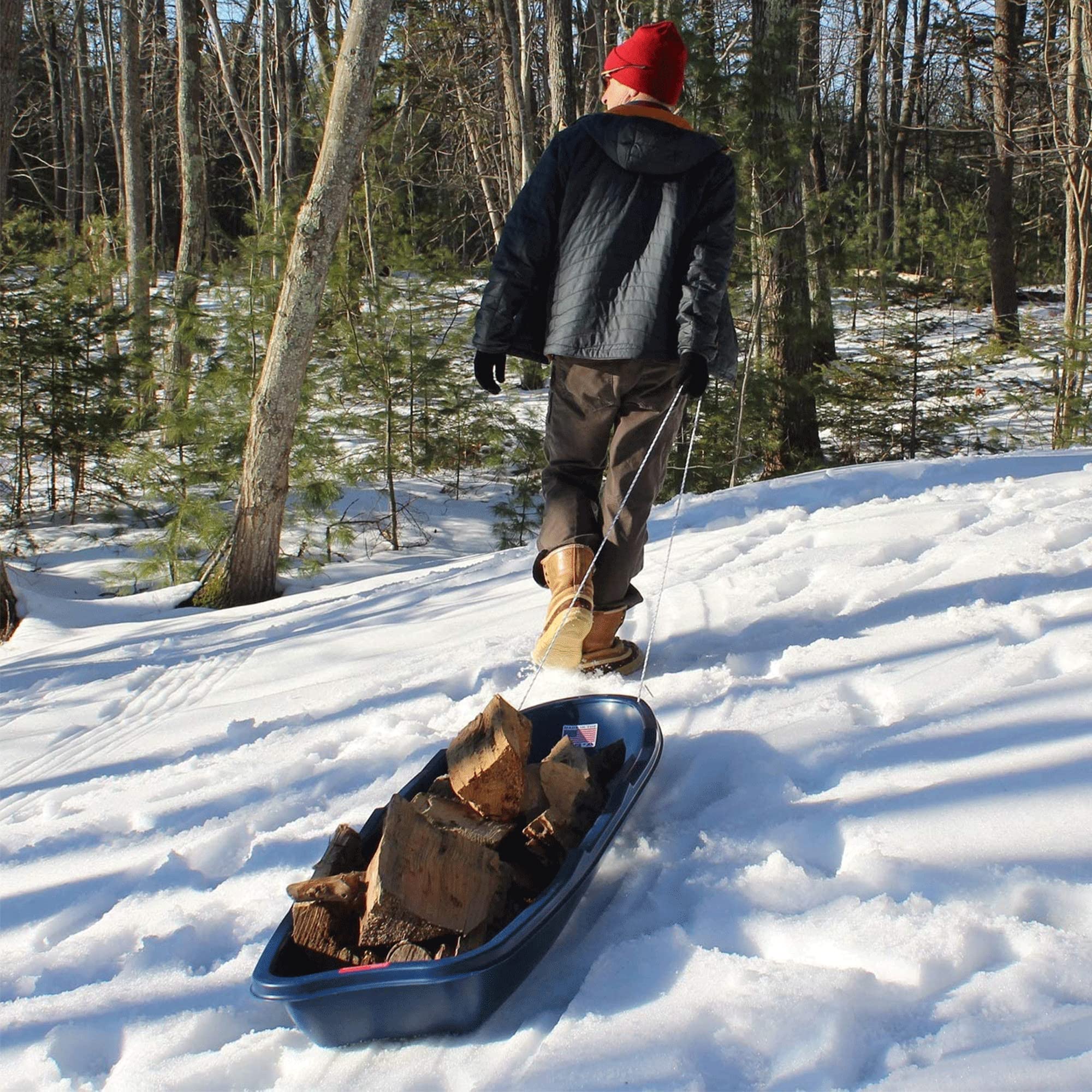 Flexible Flyer Winter Trek Large Pull Sled for Adults. Plastic Toboggan for Snow Sledding, Ice Fishing, Work, Blue, 66 x 20 x 6 inches