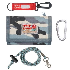 rough enough kids wallet for boys girls with neck lanyard teen wallet canvas blue camo