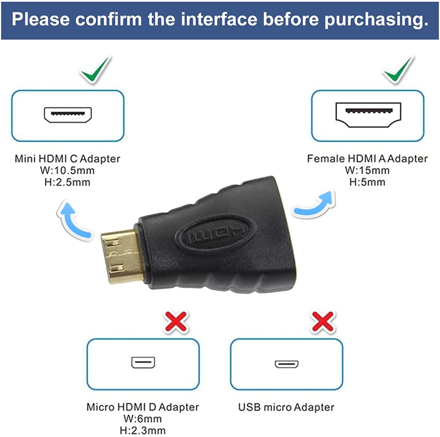 VCE HDMI Adapter 2-Pack, Mini HDMI to HDMI, 4K Support, Gold Plated, Compatible with Raspberry Pi, Camera, Camcorder, DSLR, Tablet, Video Card