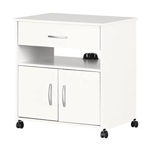 south shore 2-door printer stand with storage on wheels, pure white