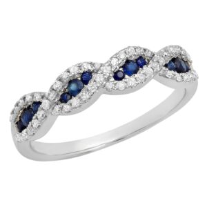 dazzlingrock collection round blue sapphire & white diamond swirl stackable anniversary ring for women in 10k white gold size 7