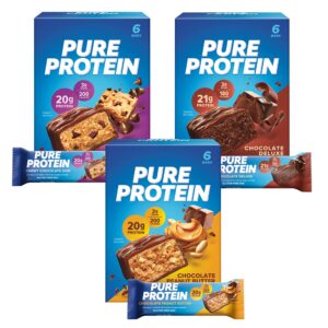 pure protein bars, high protein, nutritious snacks to support energy, low sugar, gluten free, variety pack, 1.76 oz pack of 18 (packaging may vary)