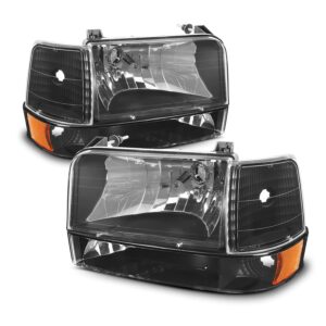 akkon - for 92-96 ford bronco f150 f250 f350 oe style black housing headlights + corner signal lights