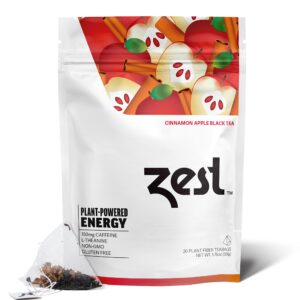 Zest 150mg High Caffeine Energy Leaf Blend - Cinnamon Apple Black Tea - 20 Pack Bag - All Natural Strong Flavored Healthy Coffee Alternative Highly Caffeinated Substitute - Perfect for Keto Diet