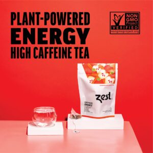 Zest 150mg High Caffeine Energy Leaf Blend - Cinnamon Apple Black Tea - 20 Pack Bag - All Natural Strong Flavored Healthy Coffee Alternative Highly Caffeinated Substitute - Perfect for Keto Diet