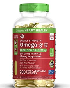 member's mark enteric double strength fish oil 1200mg softgels 600mg omega-3 epa dha plus vitamin d3 2000 iu (1 bottle (200 softgels))