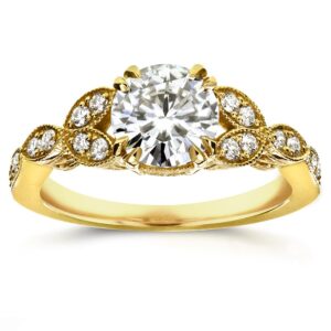 kobelli antique style round-cut moissanite engagement ring 1 1/5 ctw 14k yellow gold, size 10.5