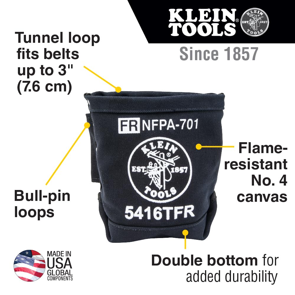 Klein Tools 5416TFR Tool Bag, Flame Resistant Canvas Bag for Bolt Storage with Double Reinforced Bottom and Tunnel Connect, 5 x 10 x 9-Inch