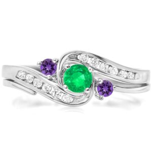 dazzlingrock collection green emerald, amethyst & white diamond wedding ring set in 14k white gold, size 7