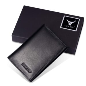 Leather Business Card Case Holder for Men & Women, Italian Calfskin (Black)