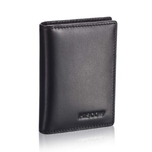 Leather Business Card Case Holder for Men & Women, Italian Calfskin (Black)