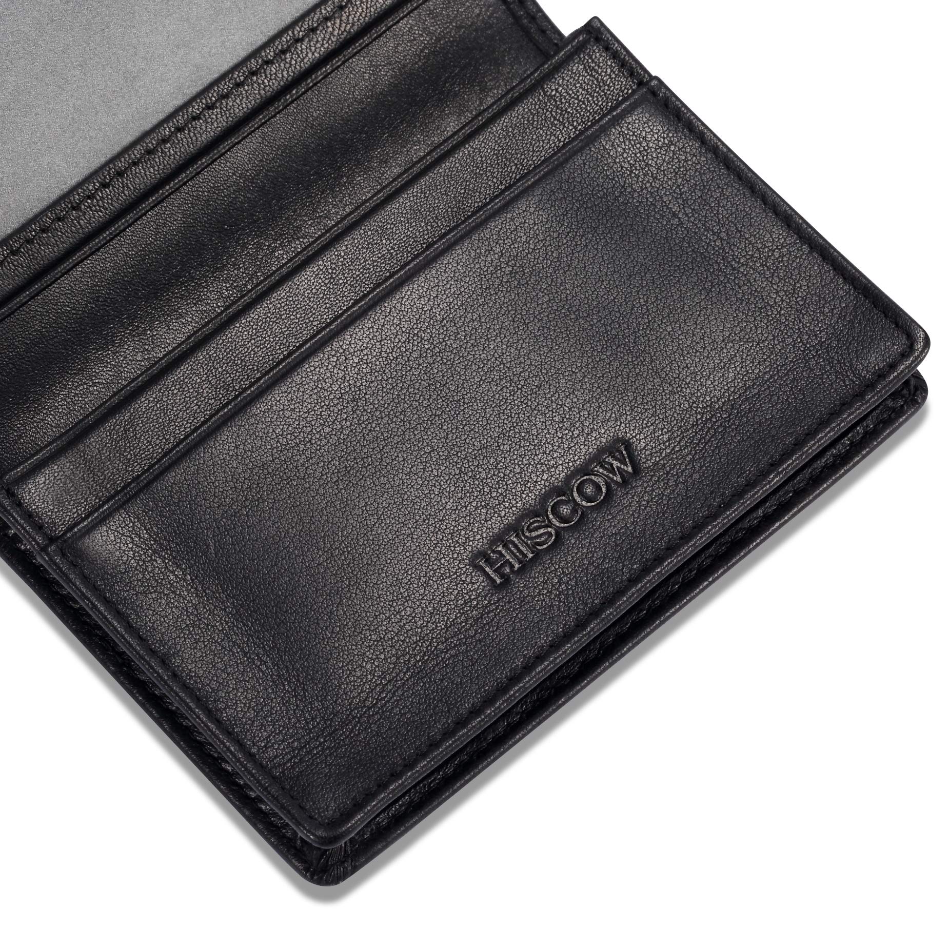 Leather Business Card Case Holder for Men & Women, Italian Calfskin (Black)