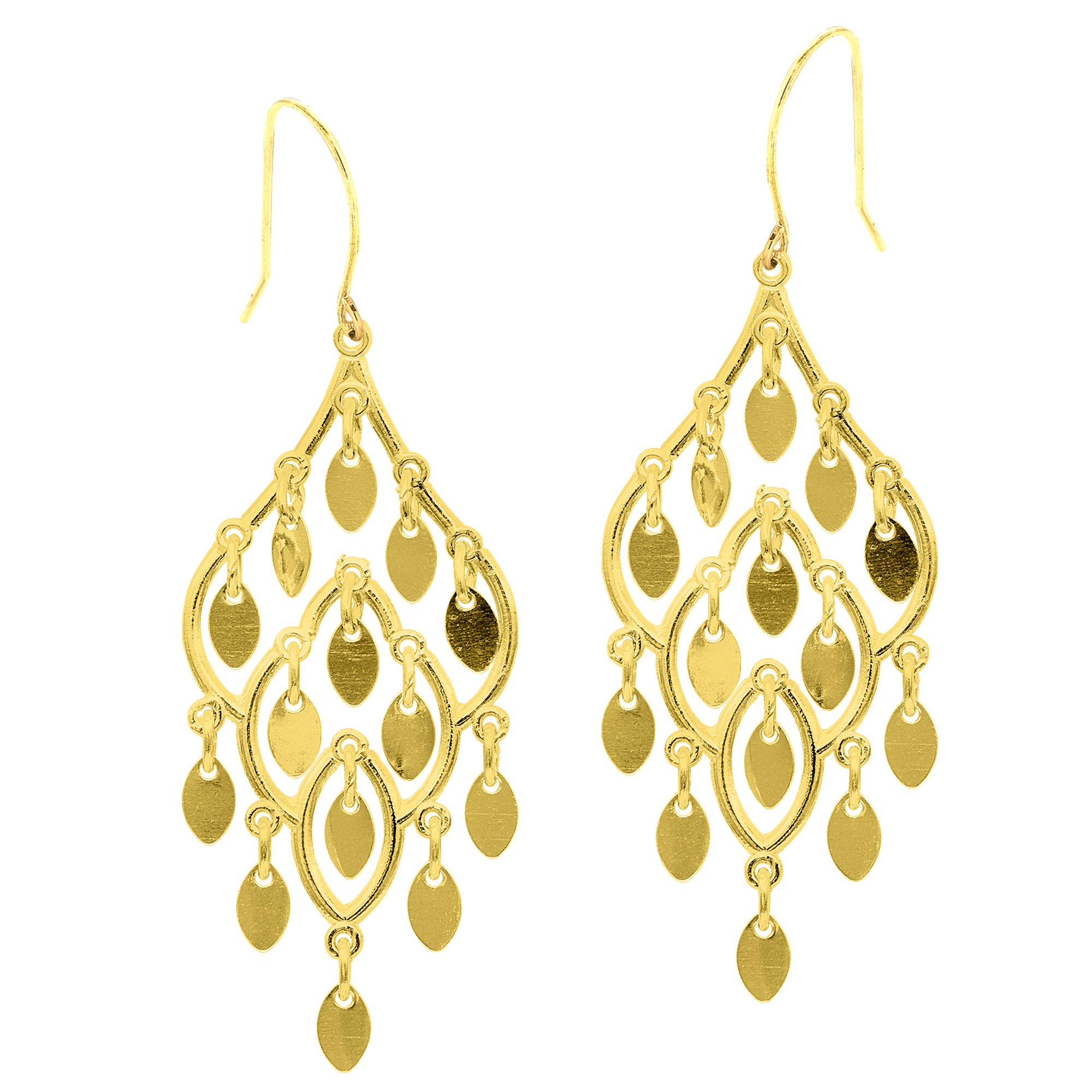 10k Yellow Gold Fancy Chandelier Drop Earrings With French Wire Clasp