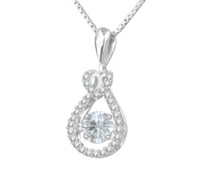 central diamond center heart & pear dancing gemstone necklace 925 sterling silver & pure brilliance zirconia, platinum plated