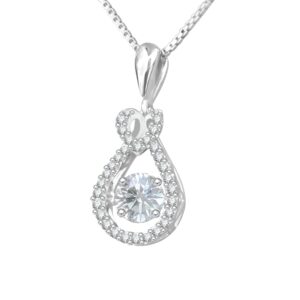 Central Diamond Center Heart & Pear Dancing Gemstone Necklace 925 Sterling Silver & Pure Brilliance Zirconia, Platinum Plated