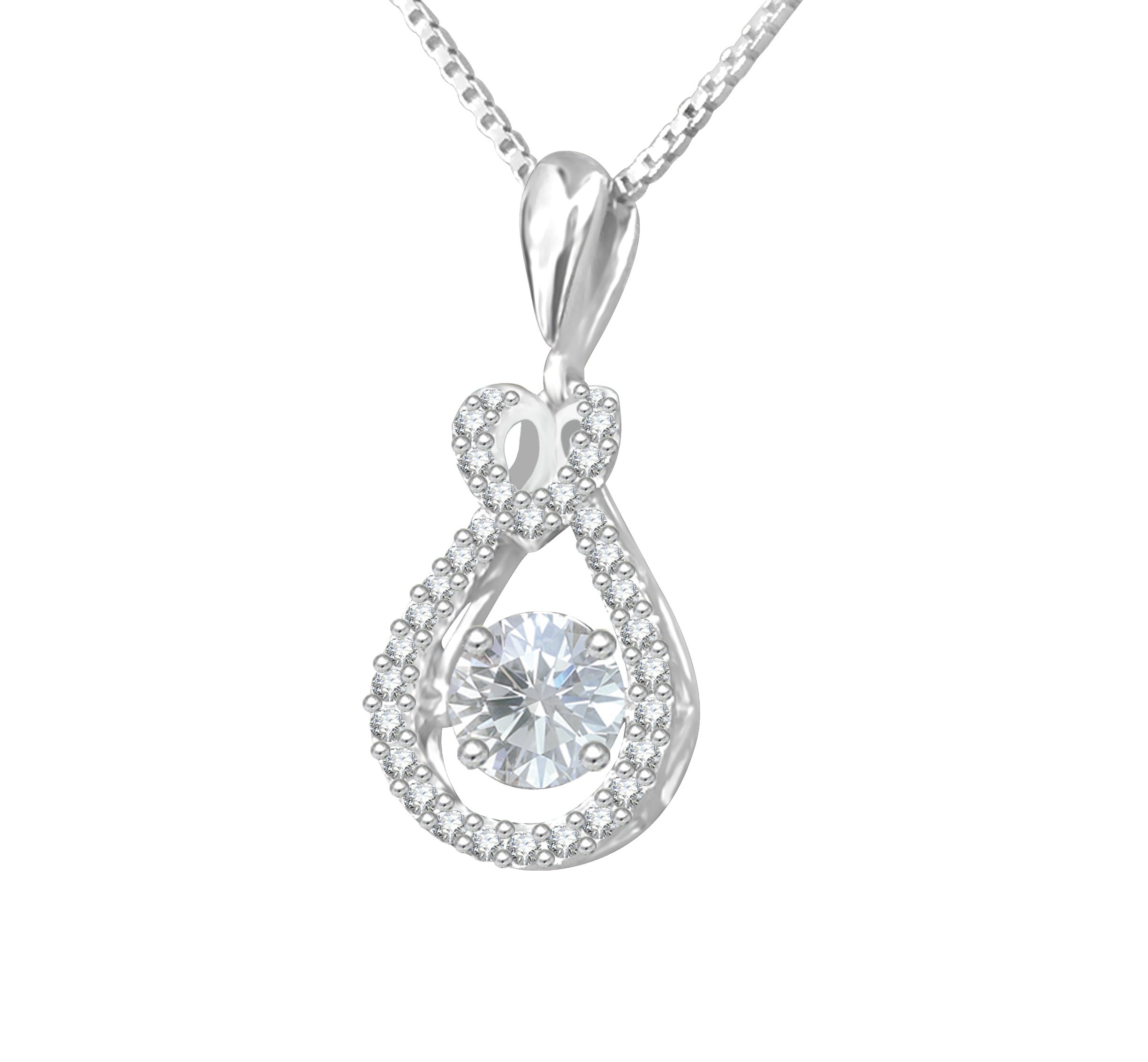 Central Diamond Center Heart & Pear Dancing Gemstone Necklace 925 Sterling Silver & Pure Brilliance Zirconia, Platinum Plated