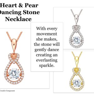 Central Diamond Center Heart & Pear Dancing Gemstone Necklace 925 Sterling Silver & Pure Brilliance Zirconia, Platinum Plated