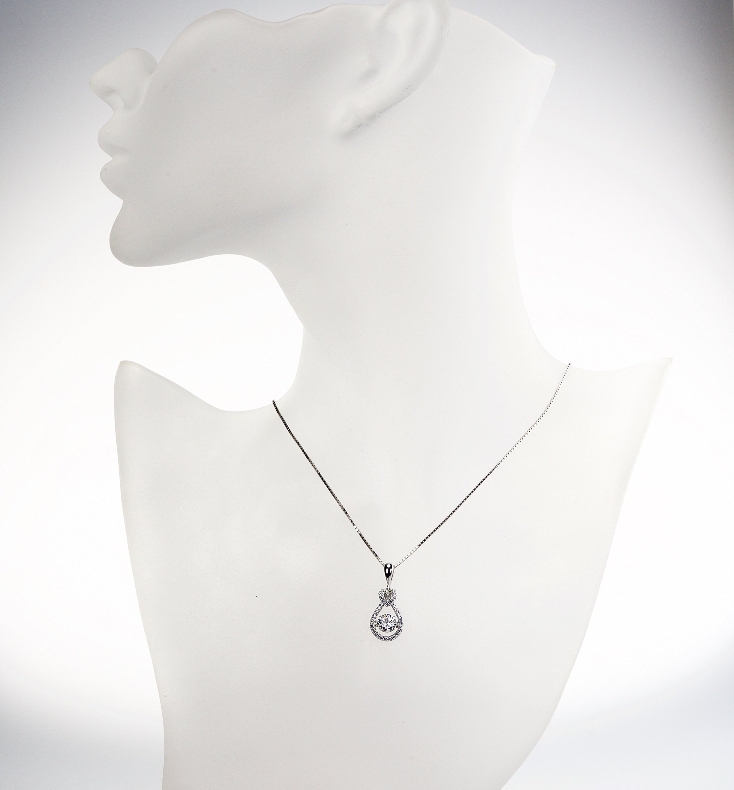 Central Diamond Center Heart & Pear Dancing Gemstone Necklace 925 Sterling Silver & Pure Brilliance Zirconia, Platinum Plated