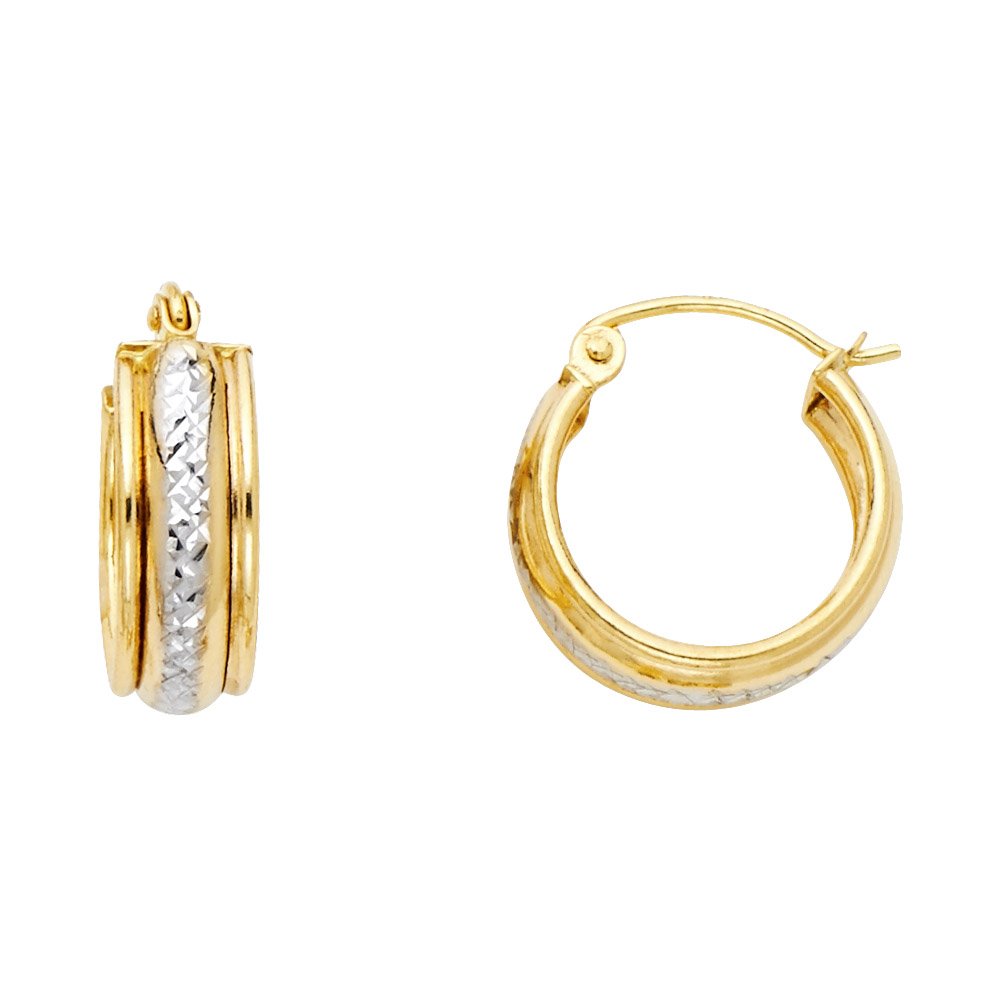 14k REAL Two Tone Gold 6mm Thickness Huggie Hoop Earrings (15mm Diameter)