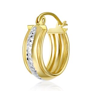 14k REAL Two Tone Gold 6mm Thickness Huggie Hoop Earrings (15mm Diameter)